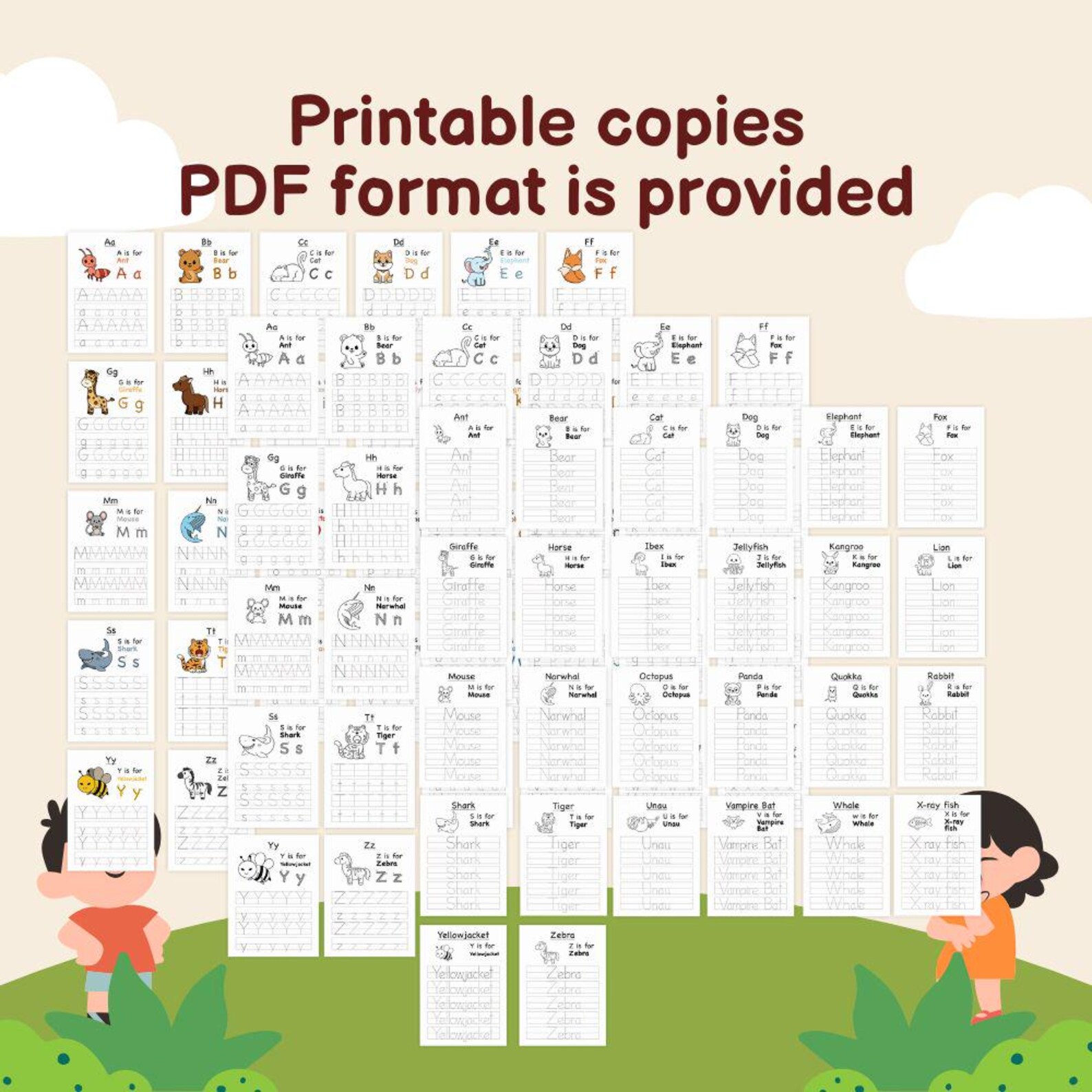 Animal Alphabet Tracing Worksheets for Kids - Etsy