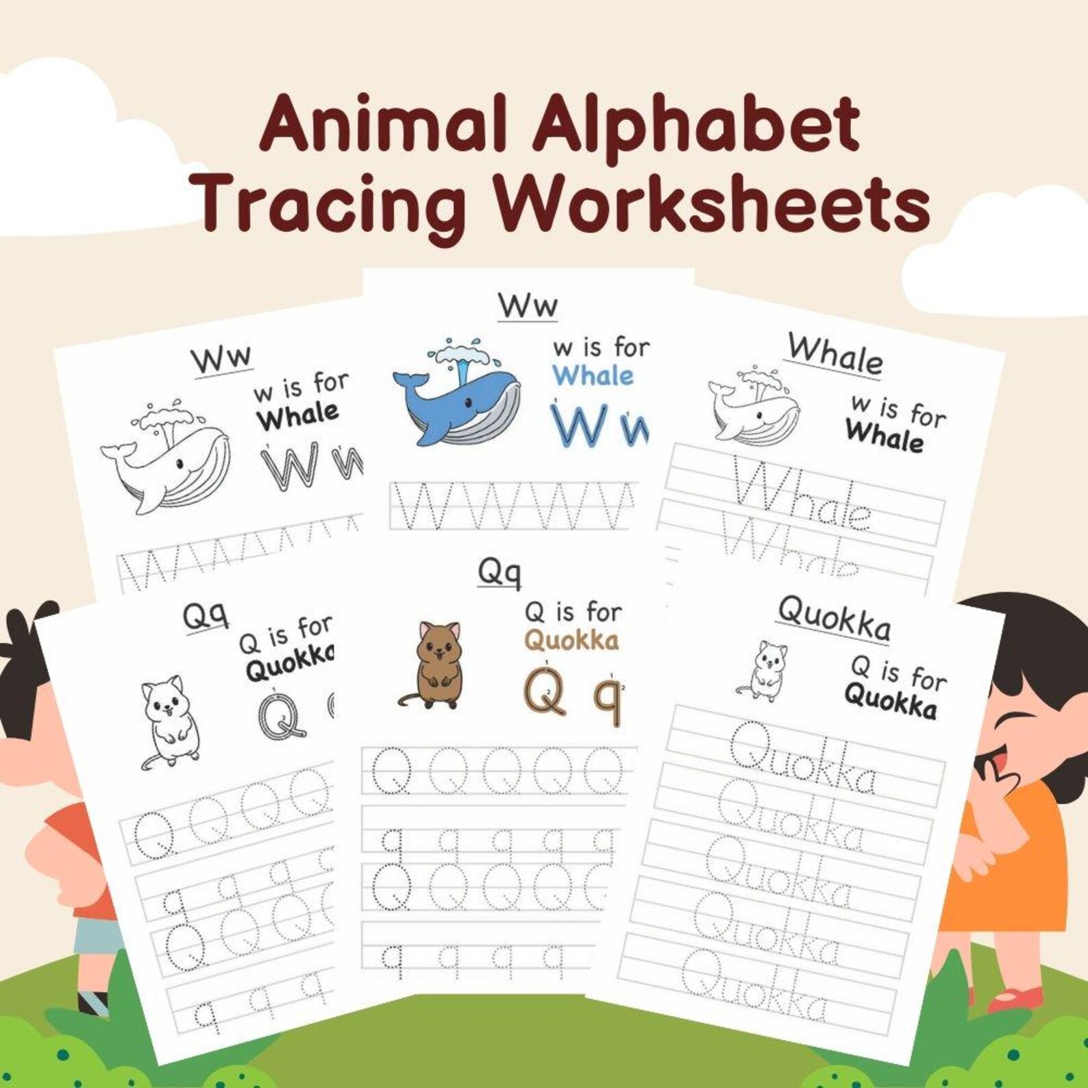 Animal Alphabet Tracing Worksheets for Kids - Etsy