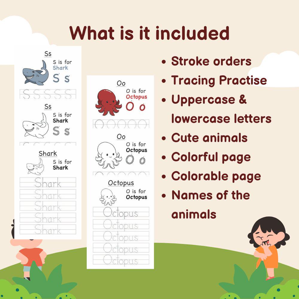 Animal Alphabet Tracing Worksheets for Kids - Etsy