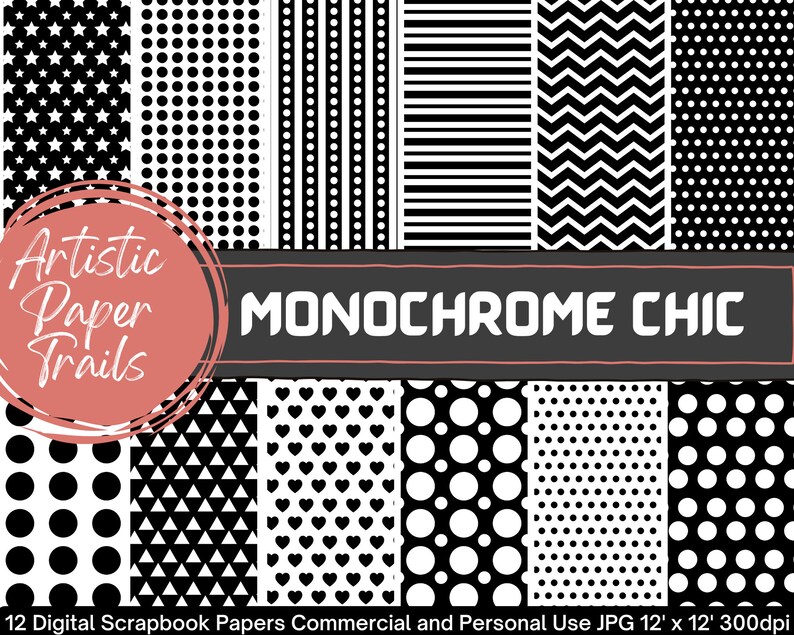 Digital Scrapbooking Papers in Black and White - Etsy