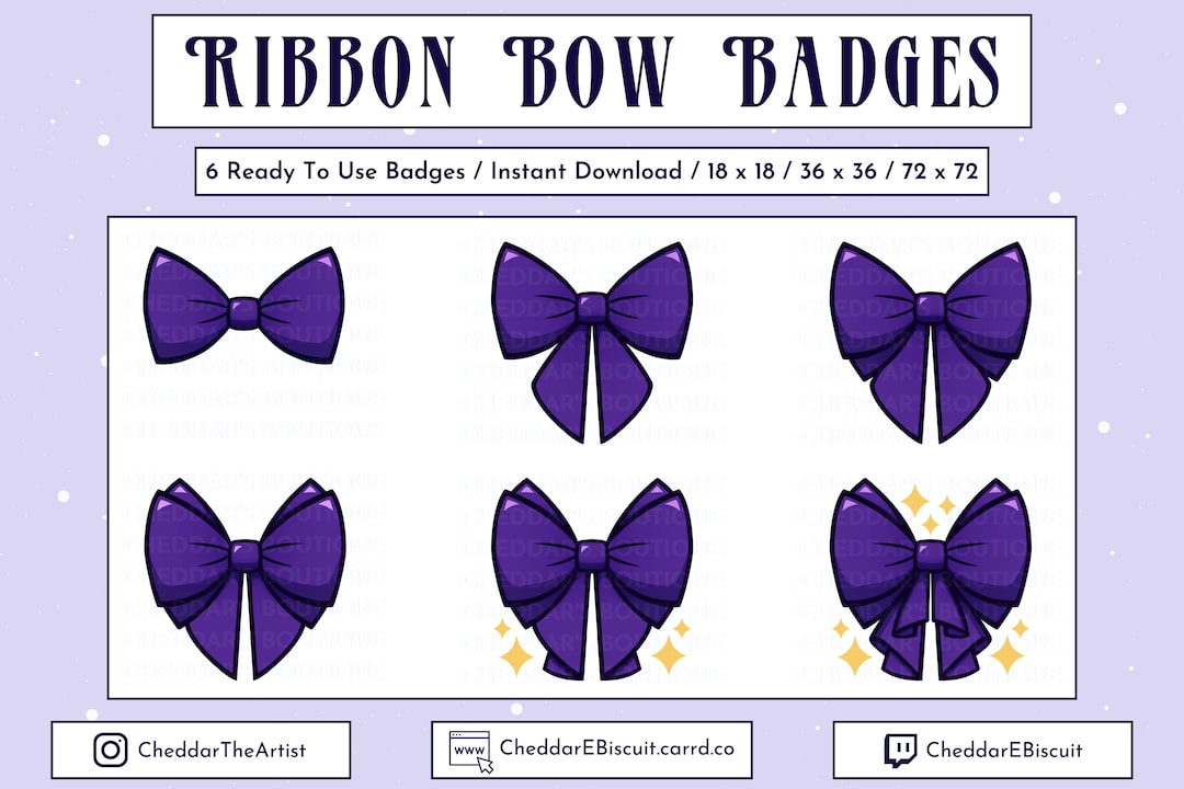 Purple Ribbon Bow Twitch Sub/bit Badges: Set of 6 Stream Assets for ...