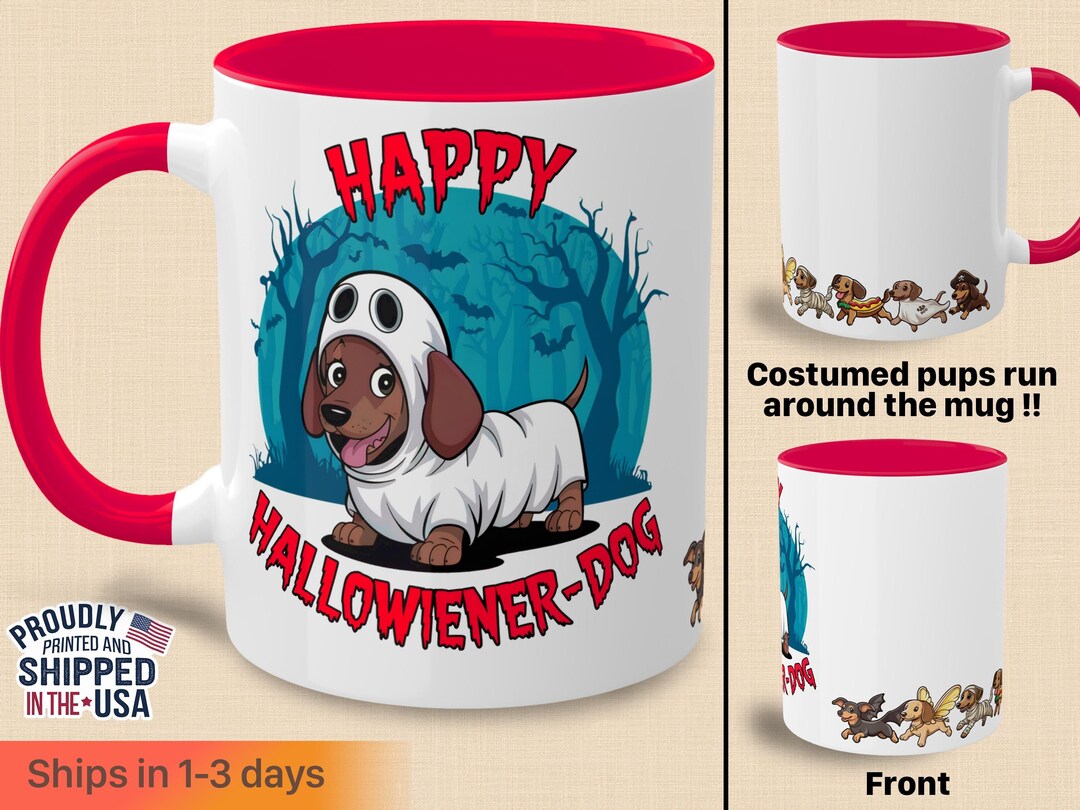 Happy Hallowiener Dog Mug, Cute Wiener Dog Halloween Mug With Adorable ...