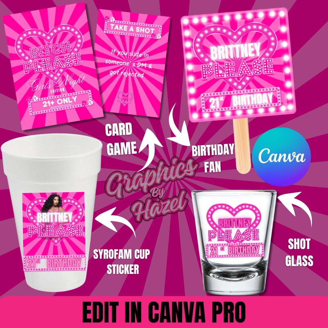Bachelorette Party Bundle: Shot Glass, Cup, Fan, Card Game (canva ...