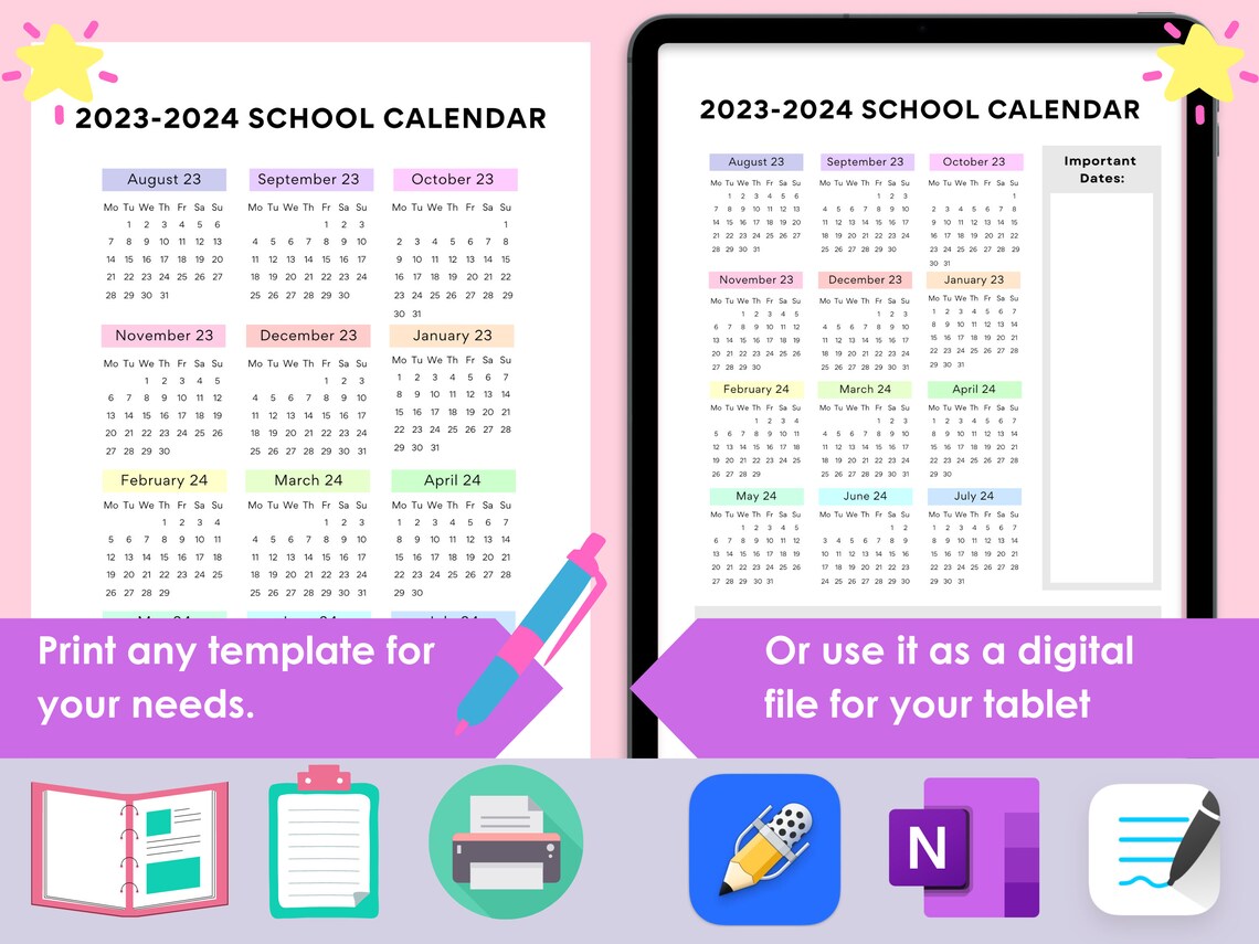 Back to School Calendar Printable School Day Calendar Template for PTO ...