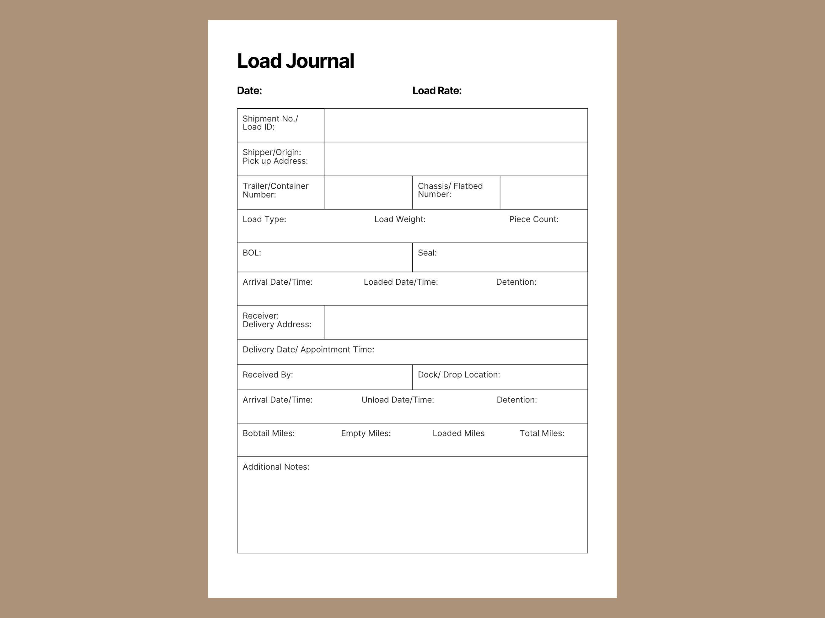 Load Log Book and Dispatch Journal Trucker Notebook Mileage Tracker for ...