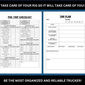 Printable Trucking Pre-trip Checklist and Trip Planning Sheet for Truck ...