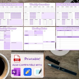 Purple Work Planner Office Task Tracker Printable Work Day Organizer ...