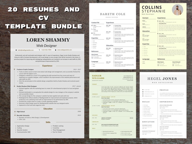 CV Template Resume Word Bundle Professional Resume Templates. Editable ...