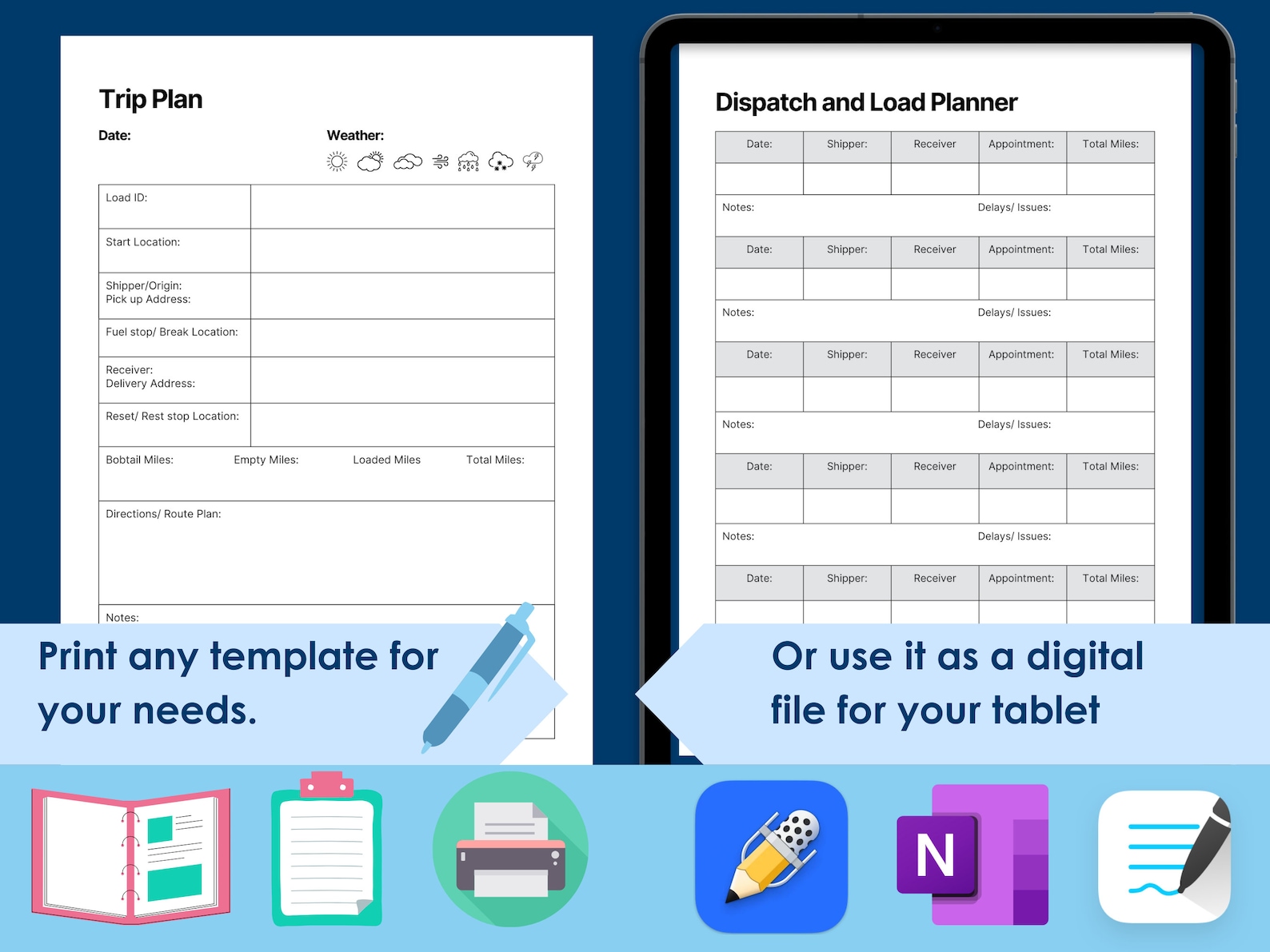 Truck Driver Load Log Journal Bundle Dispatch Journal Binder Printable ...