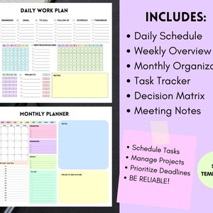 Work Planner Bundle! Office Task Tracker Printable Work Day Organizer ...