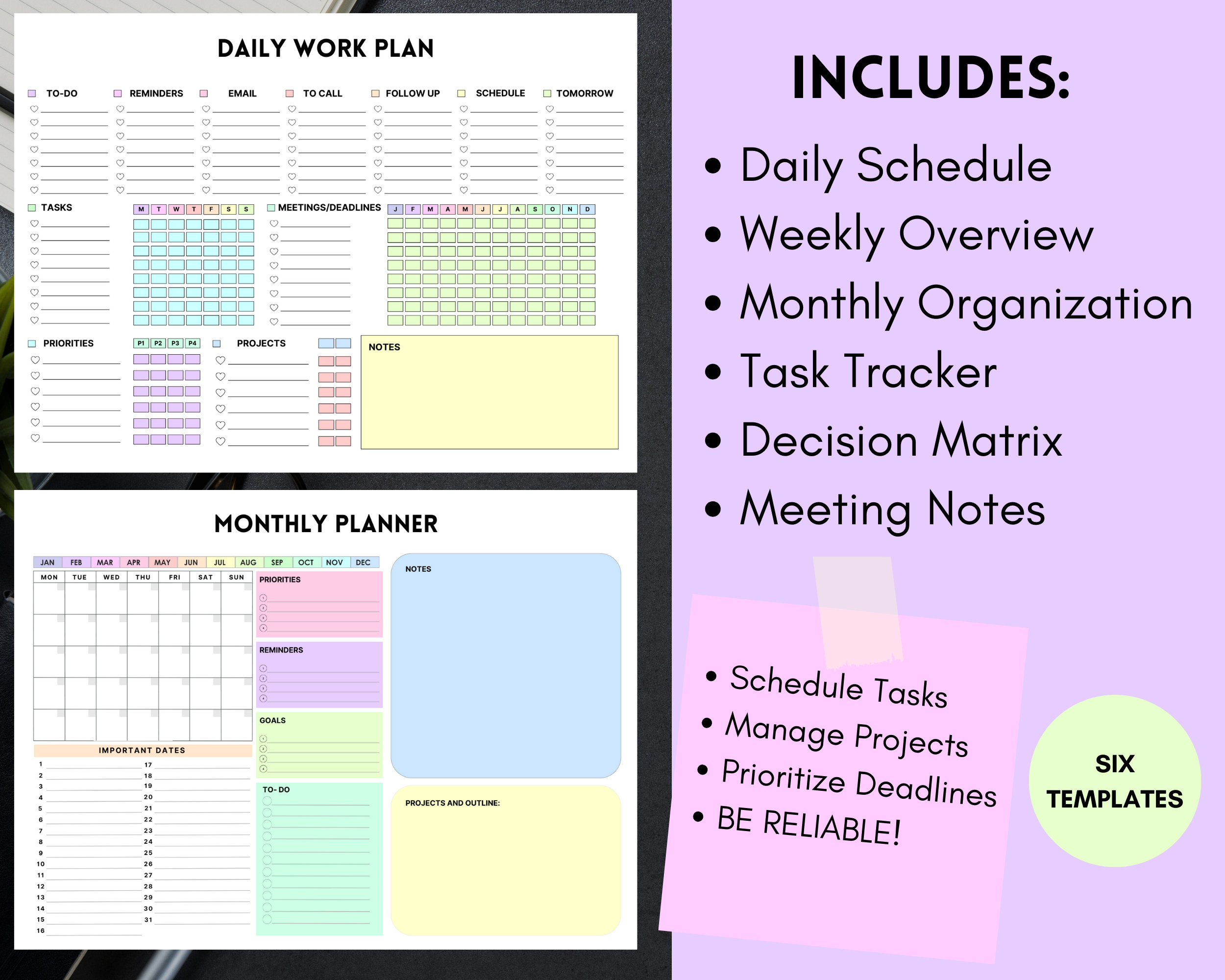 Work Planner Bundle! Office Task Tracker Printable Work Day Organizer ...