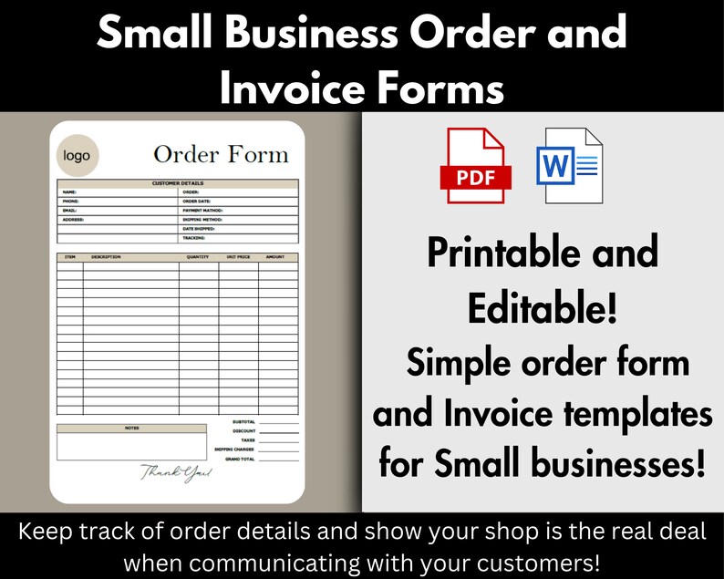 Editable Order Form and Invoice Template Small Business Forms, Customer ...