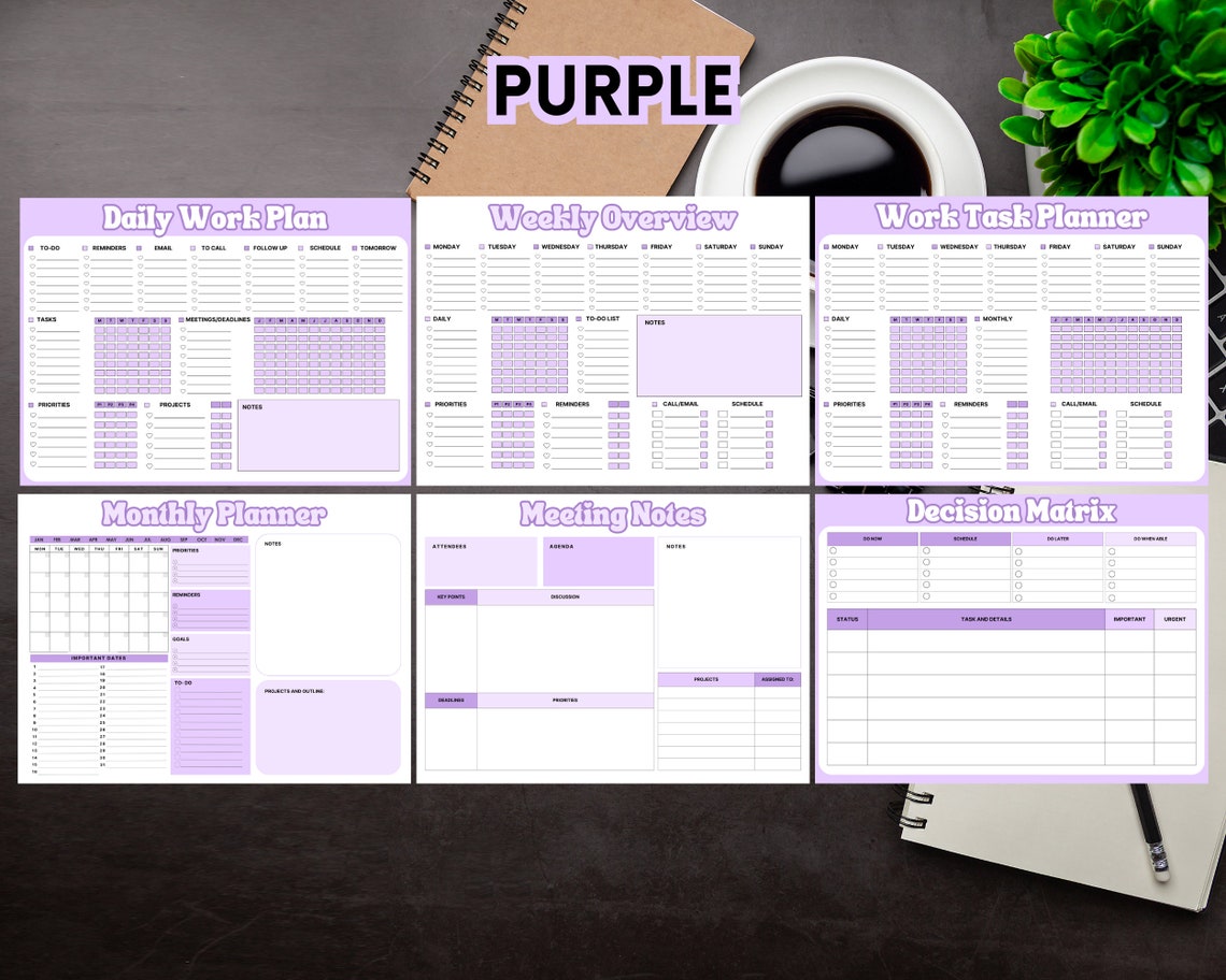 Work Planner Bundle Office Task Tracker Printable Work Day Organizer ...