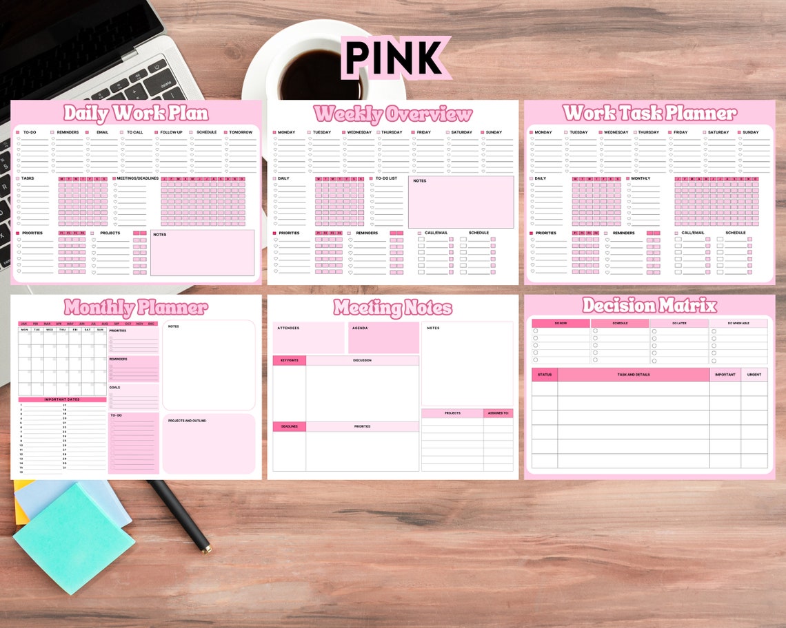 Work Planner Bundle Office Task Tracker Printable Work Day Organizer ...