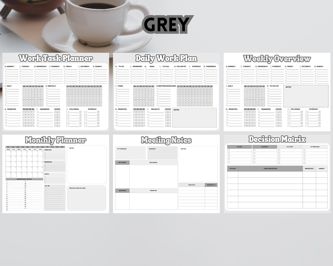 Work Planner Bundle Office Task Tracker Printable Work Day Organizer ...