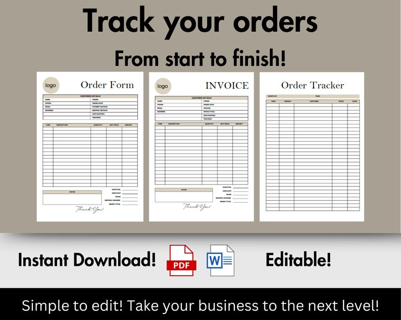 Editable Order Form and Invoice Template Small Business Forms, Customer ...