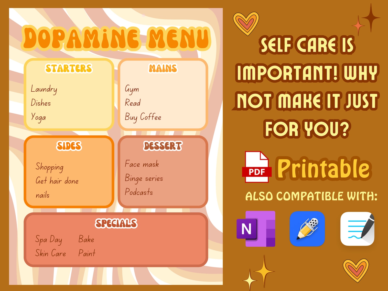 Dopamine Menu Template Printable Dopamenu ADHD Menu Self Care ...