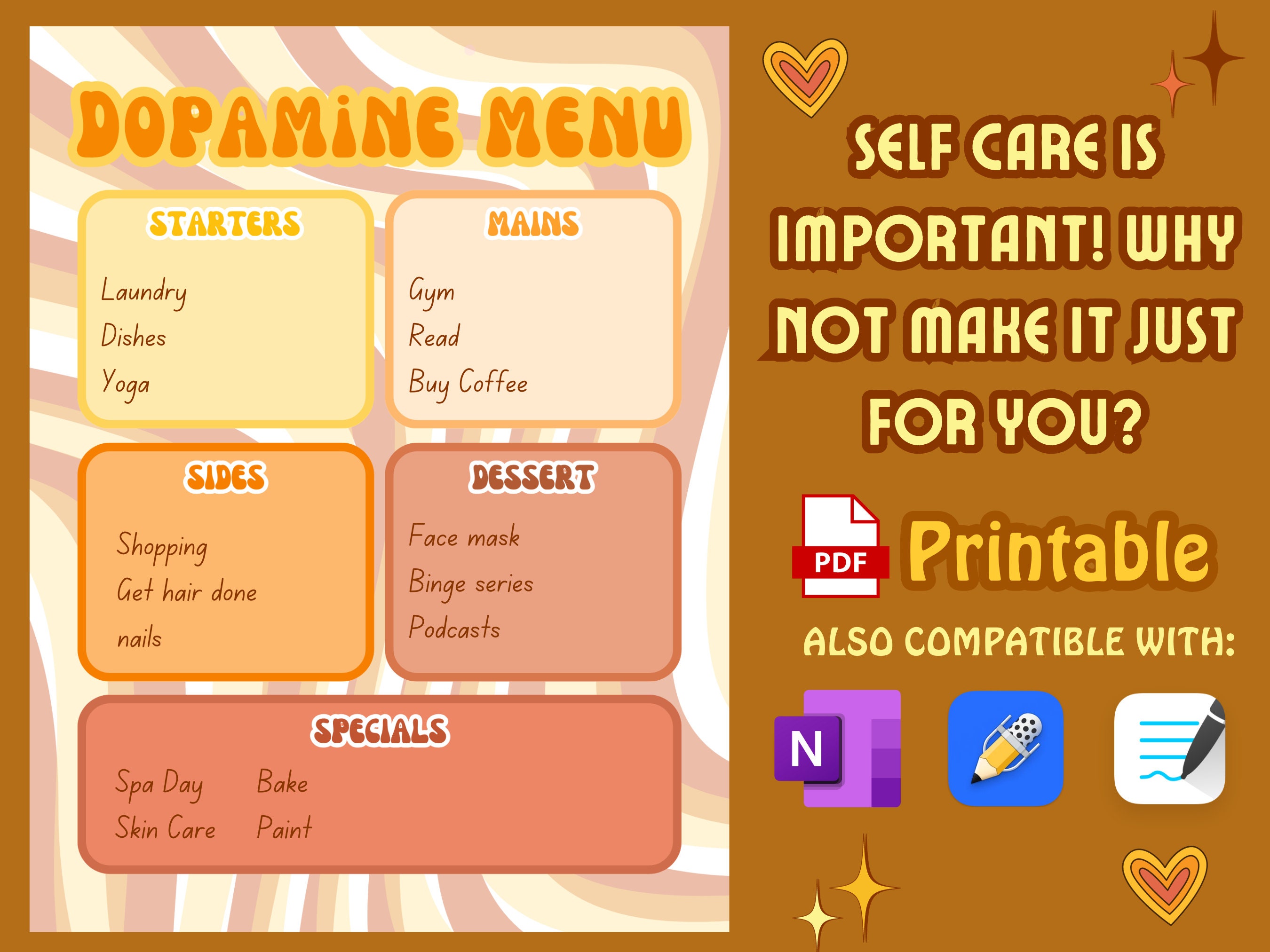 Dopamine Menu Template Printable Dopamenu ADHD Menu Self Care ...