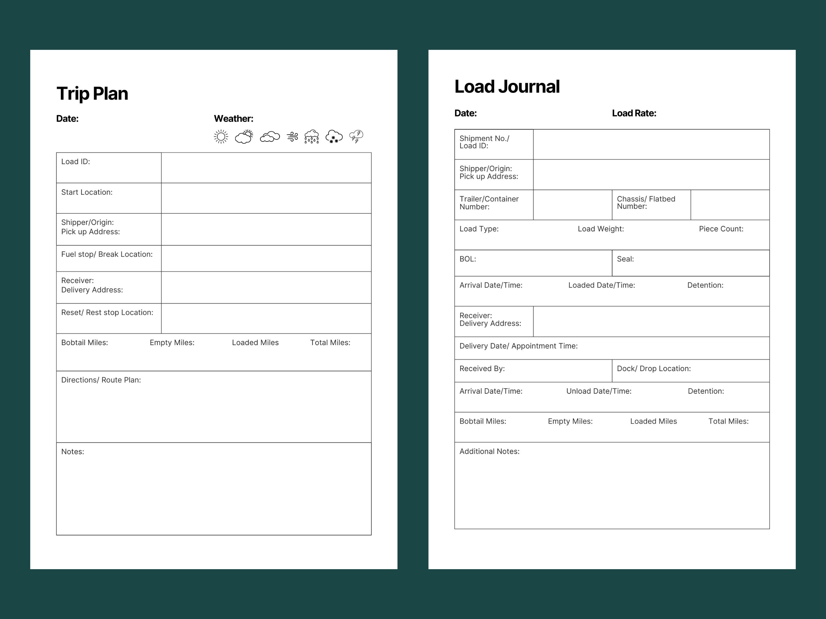 Trucking Dispatch Journal and Load Logbook Printable Mileage Tracker ...