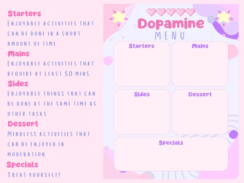 Dopamine Menu Template Printable! Dopamenu ADHD Menu Self Care Activities. Ultimate Self Love To ...