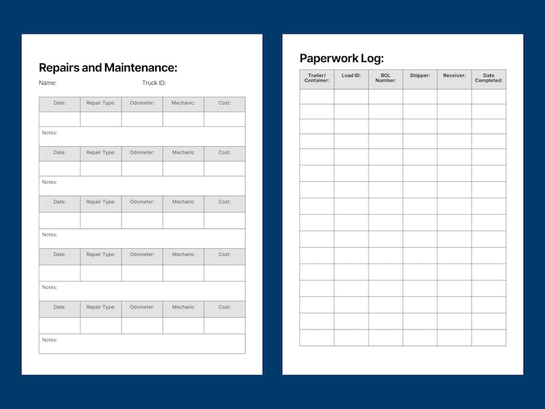 Truck Driver Load Log Journal Bundle Dispatch Journal Binder Printable ...