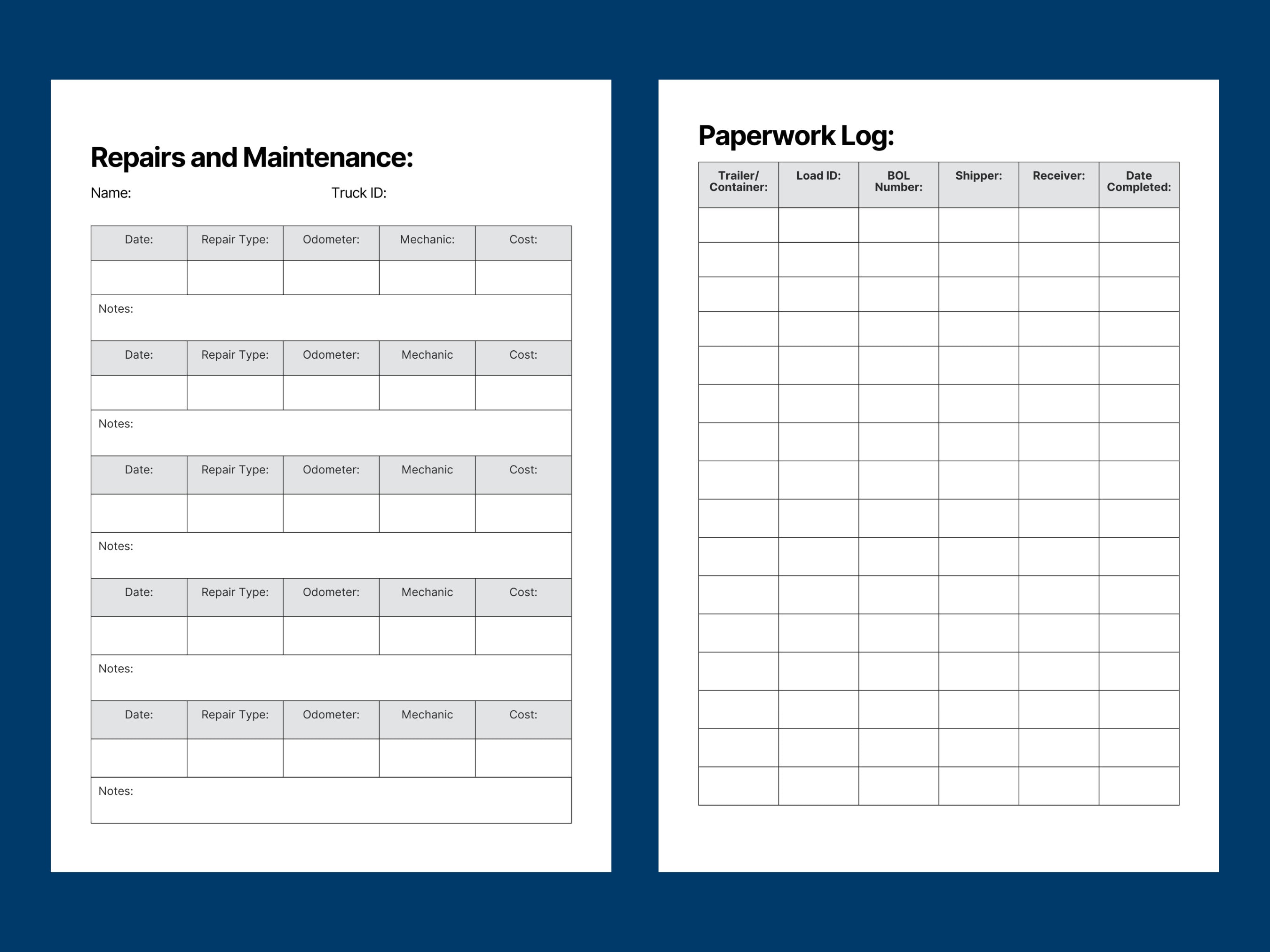 Truck Driver Load Log Journal Bundle Dispatch Journal Binder Printable ...