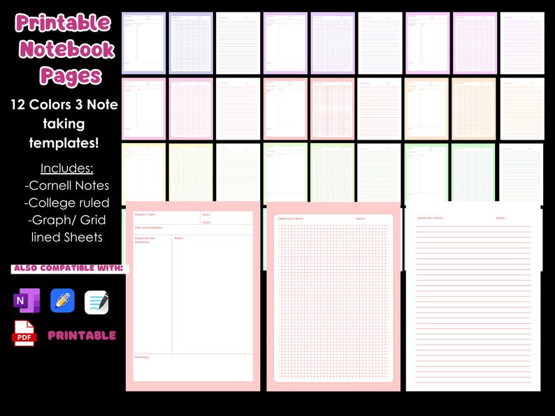 Note Taking Templates, Printable Paper, Student Notebook Pages, Digital ...