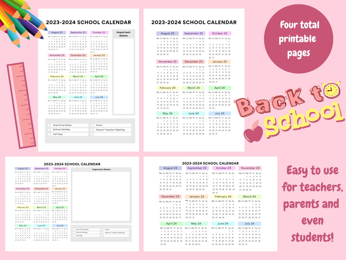 Back to School Calendar Printable School Day Calendar Template for PTO ...