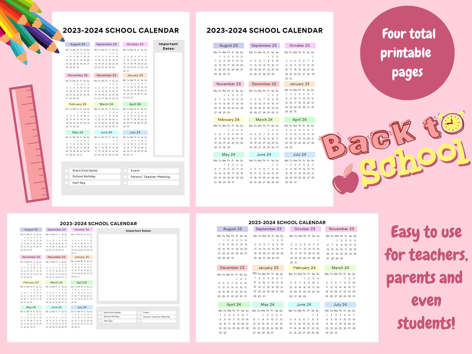 Back to School Calendar Printable School Day Calendar Template for PTO ...