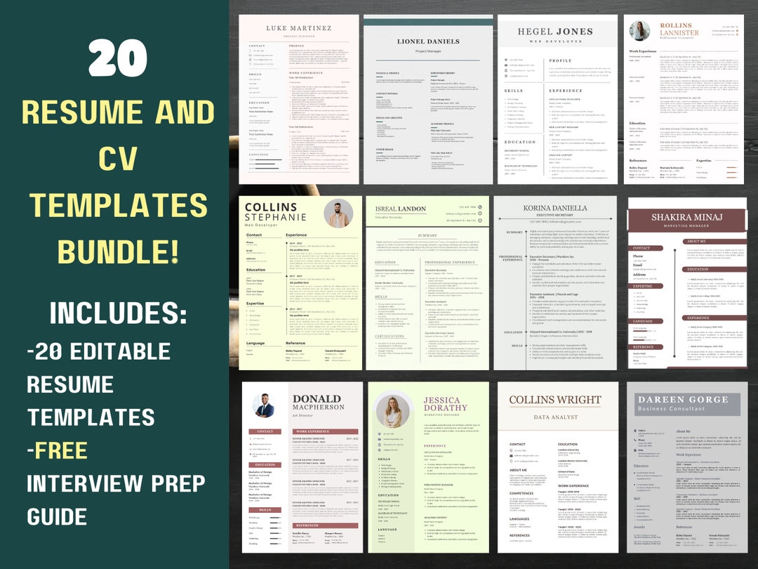 CV Template Resume Word Bundle! Professional Resume Templates. Editable ...