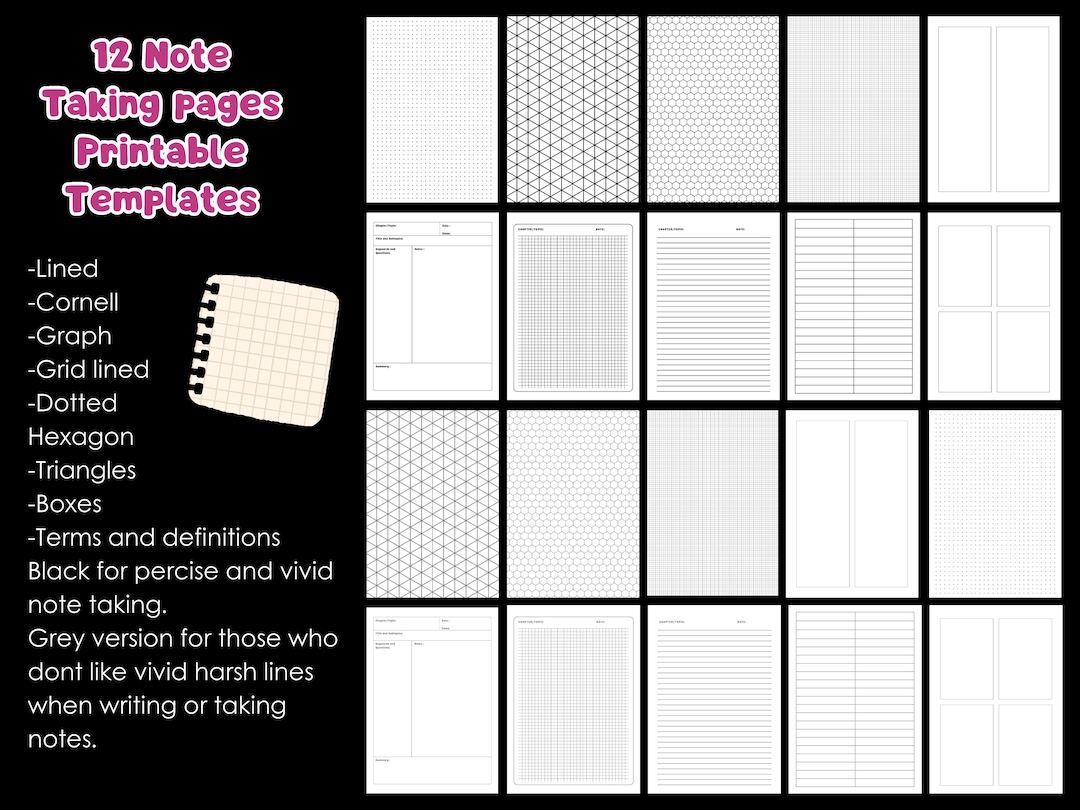 Note Taking Templates, Printable Paper, Student Notebook Pages, Digital ...