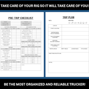 Printable Trucking Pre-trip Checklist and Trip Planning Sheet for Truck ...
