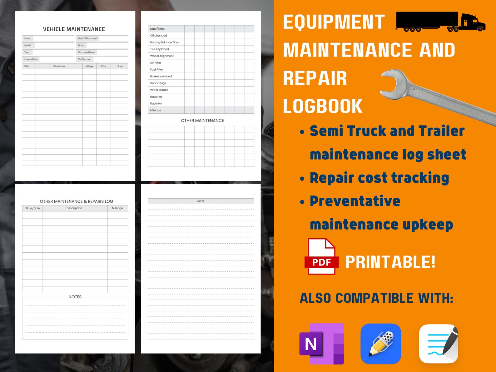 Semi Truck Maintenance Repair Logs for Truck Drivers Owner Operators ...