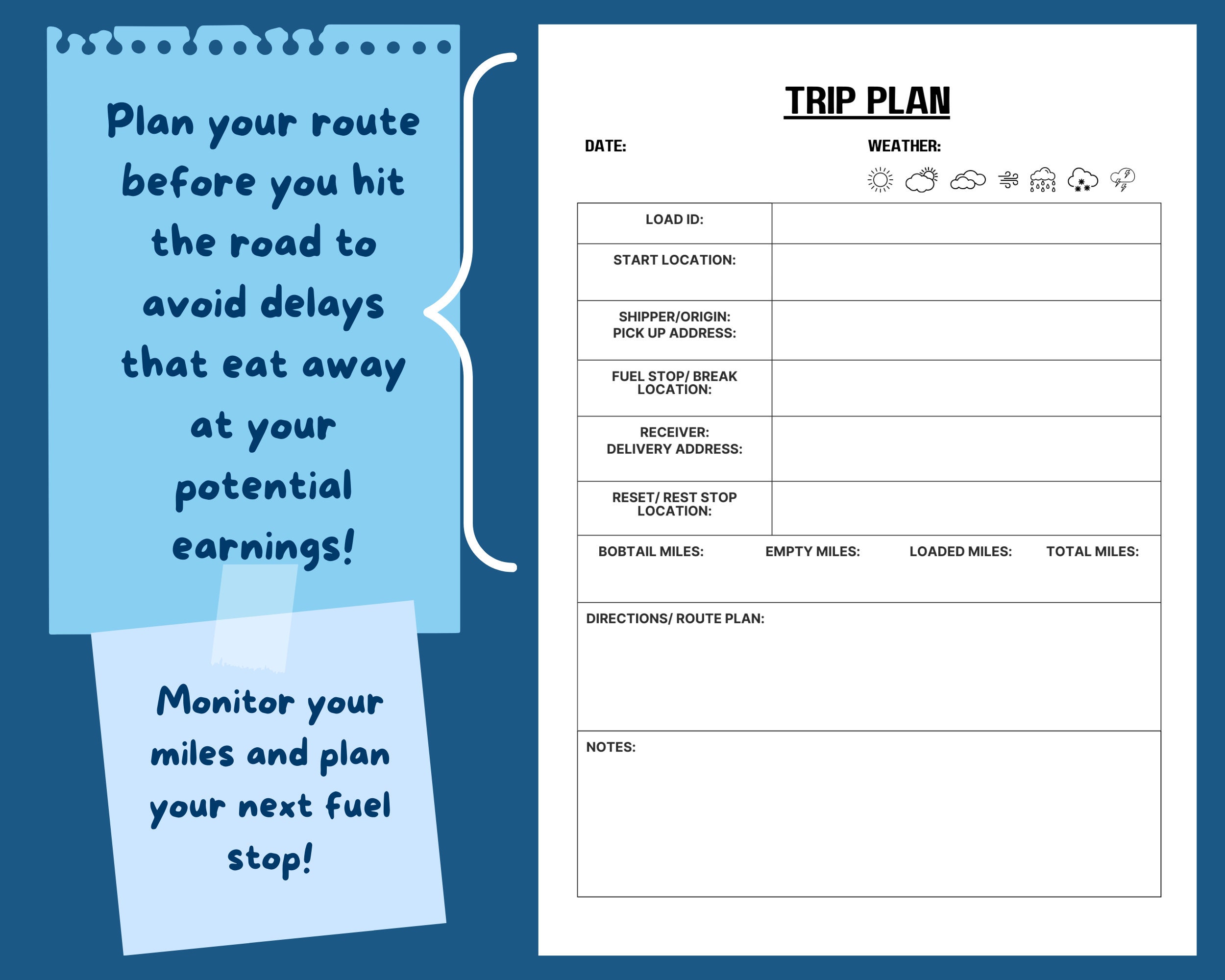 Printable Trucking Pre-trip Checklist and Trip Planning Sheet for Truck ...