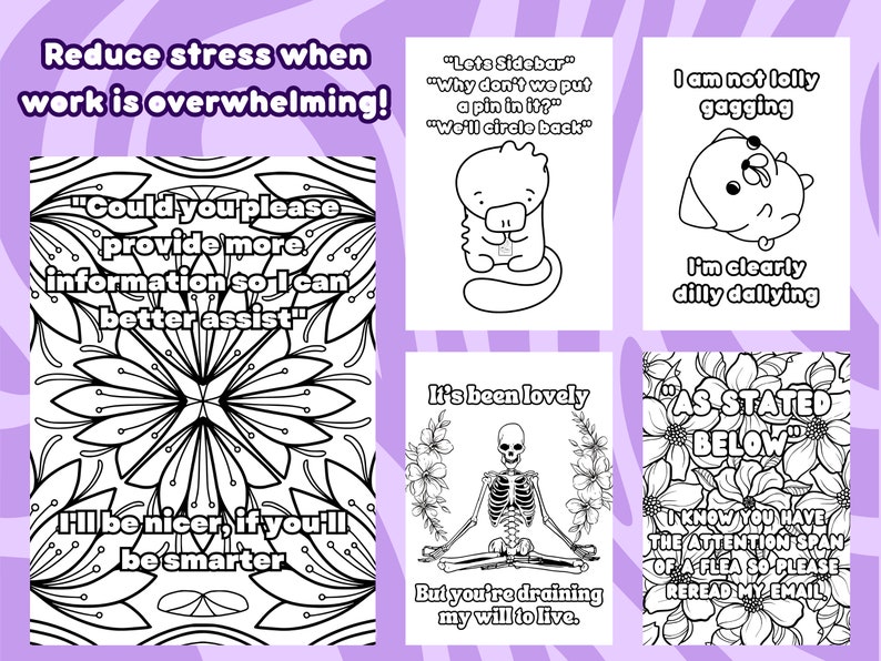 Stress Relief Coloring Pages for Office Workers |gift for Coworkers ...