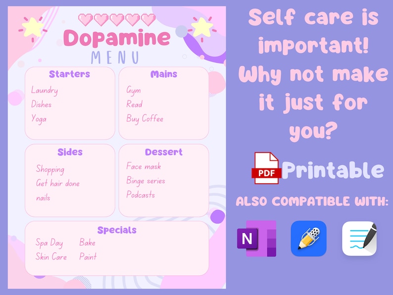 Dopamine Menu Template Printable! Dopamenu ADHD Menu Self Care ...