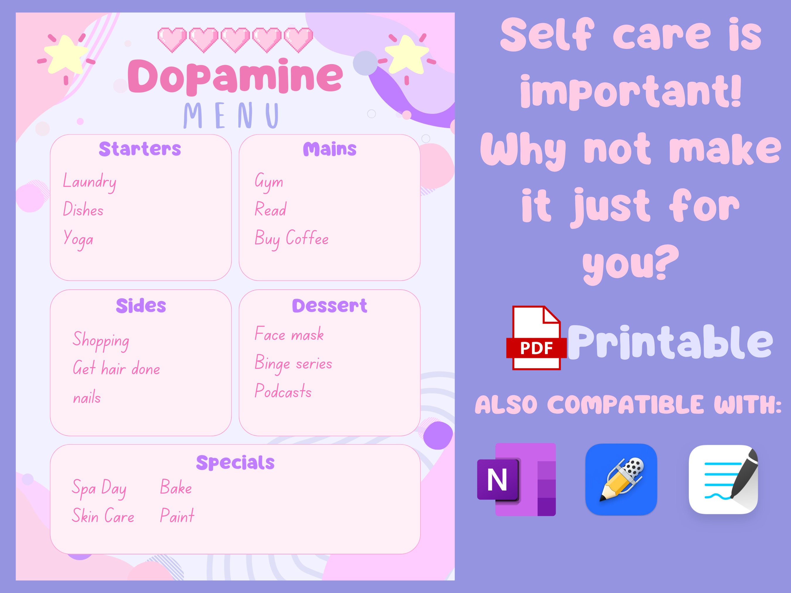 Dopamine Menu Template Printable! Dopamenu ADHD Menu Self Care ...