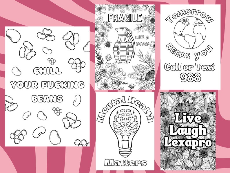 Mental Health Coloring Pages Stress Reducing Sheets Self Care Coloring ...