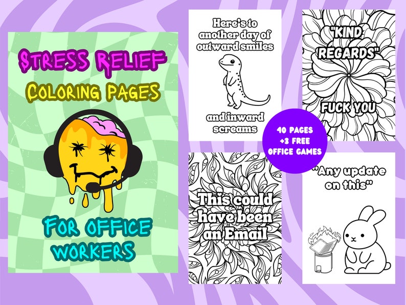 Stress Relief Coloring Pages for Office Workers |gift for Coworkers ...