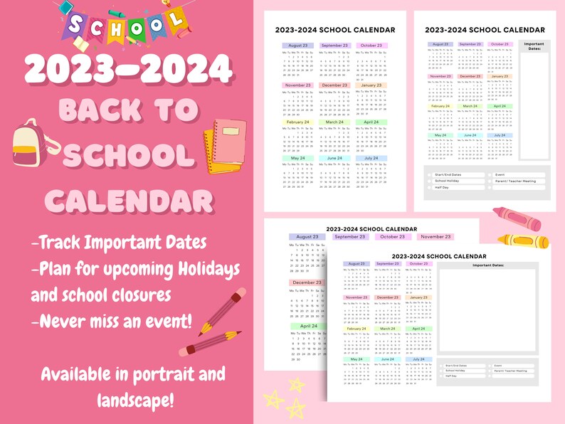 Back to School Calendar Printable School Day Calendar Template for PTO ...
