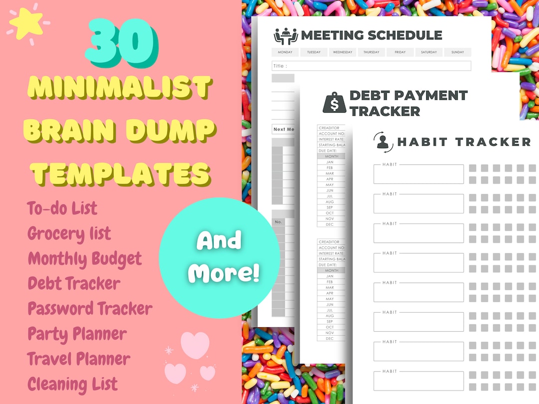 Printable Brain Dump Template and List Bundle, to Do List, Grocery List ...