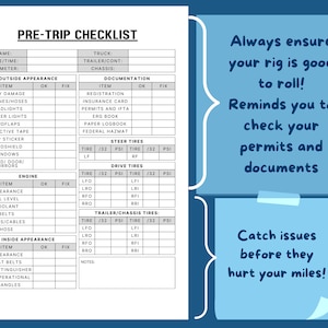 Printable Trucking Pre-trip Checklist and Trip Planning Sheet for Truck ...