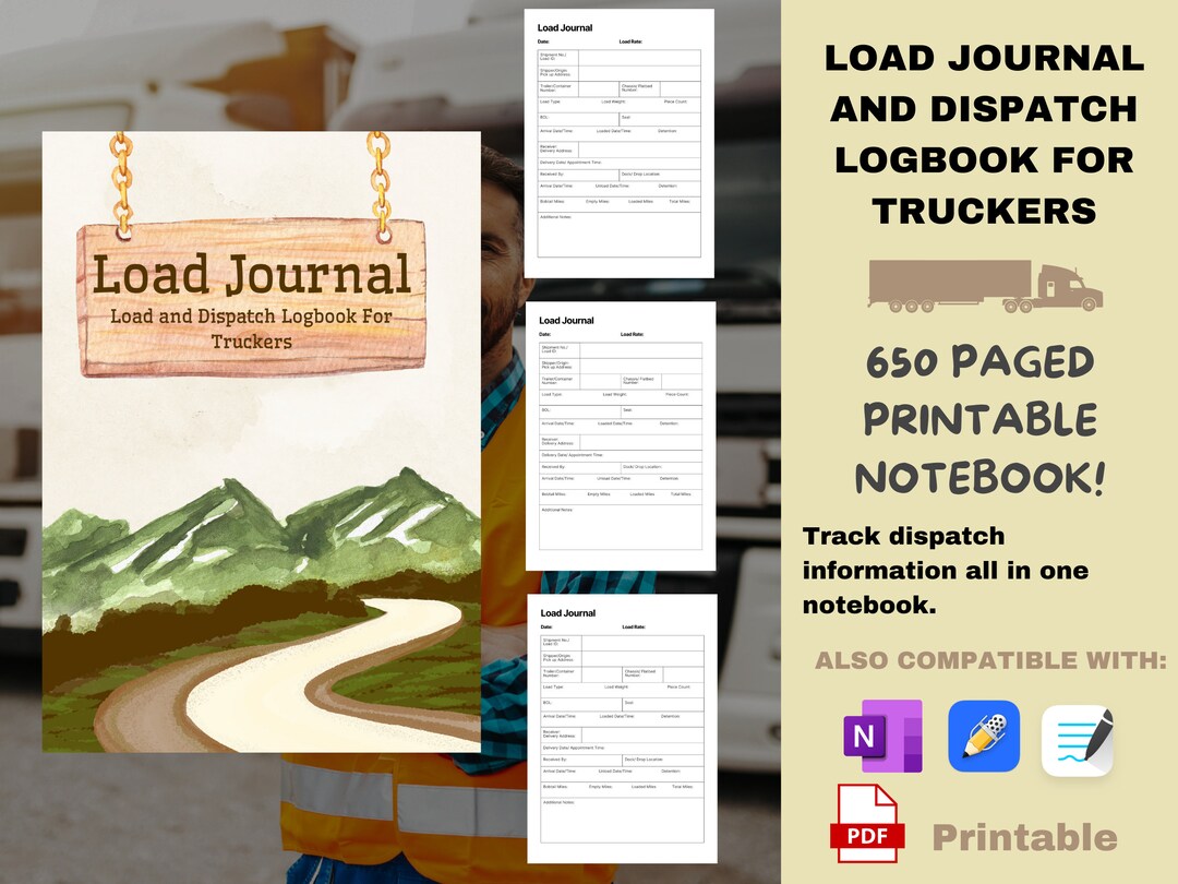 Load Log Book and Dispatch Journal Trucker Notebook Mileage Tracker for ...