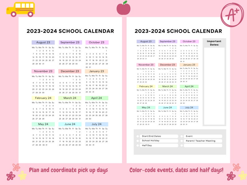 Back to School Calendar Printable School Day Calendar Template for PTO ...