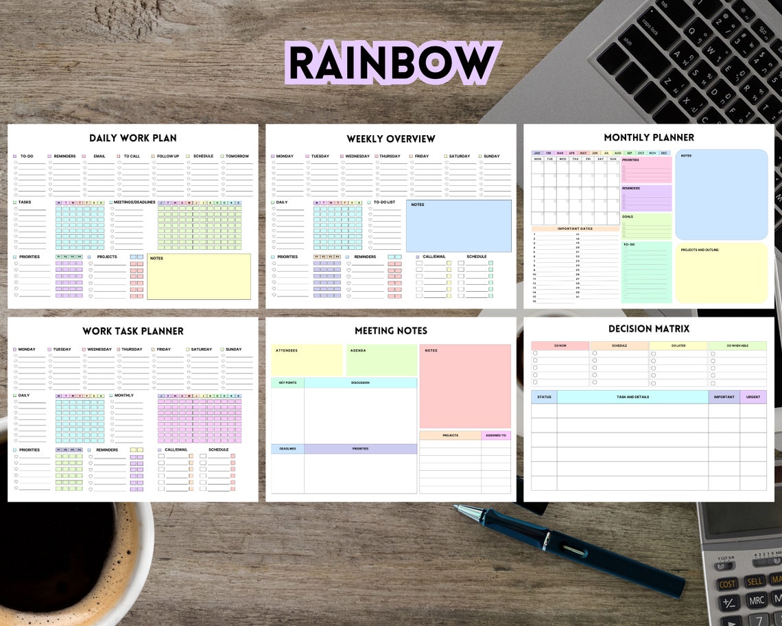 Work Planner Bundle Office Task Tracker Printable Work Day Organizer ...