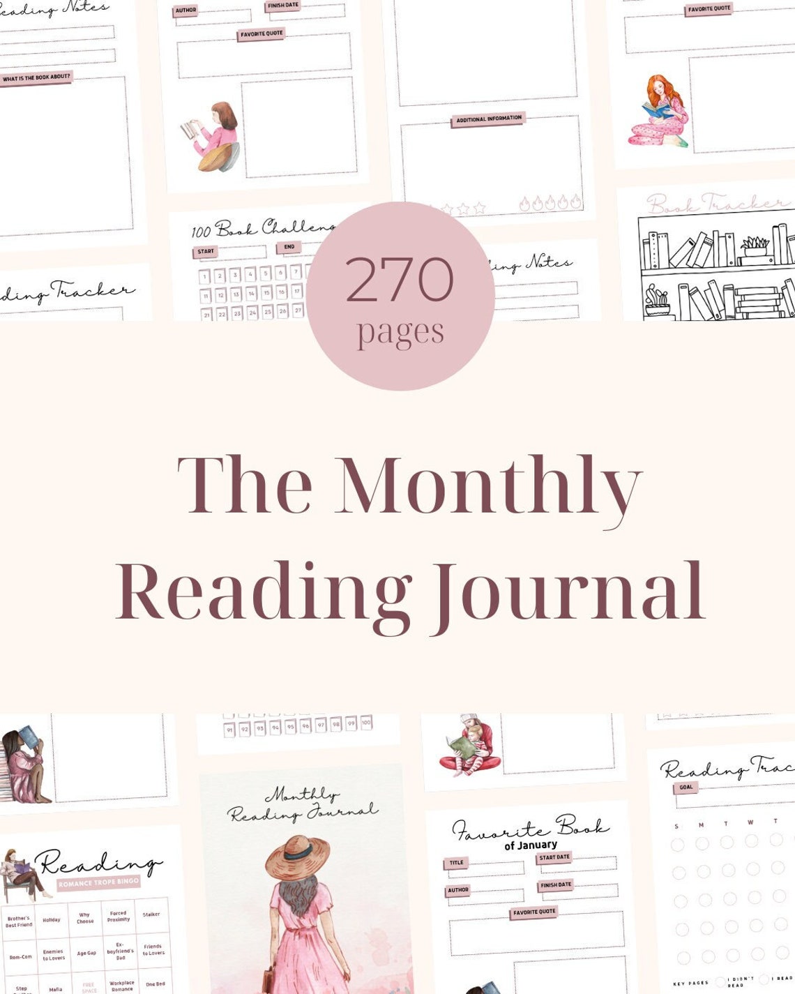 Printable Monthly Reading Journal (instant Download) - Etsy