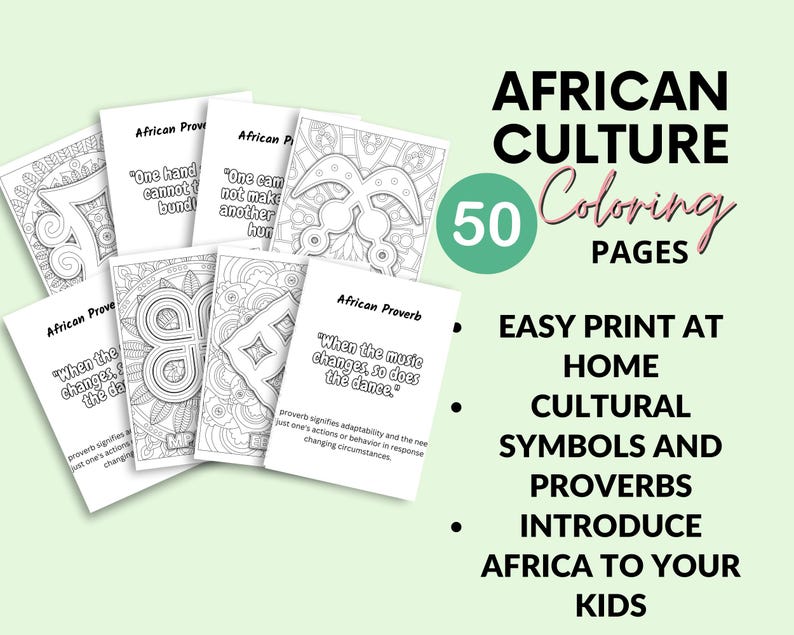 Adinkra Proverbs Coloring Pages, African Cultural Activity (digital ...