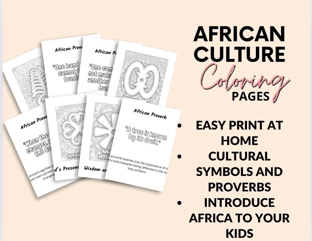 Printable African Coloring Book With Proverbs and Adinkra Symbol DIY ...