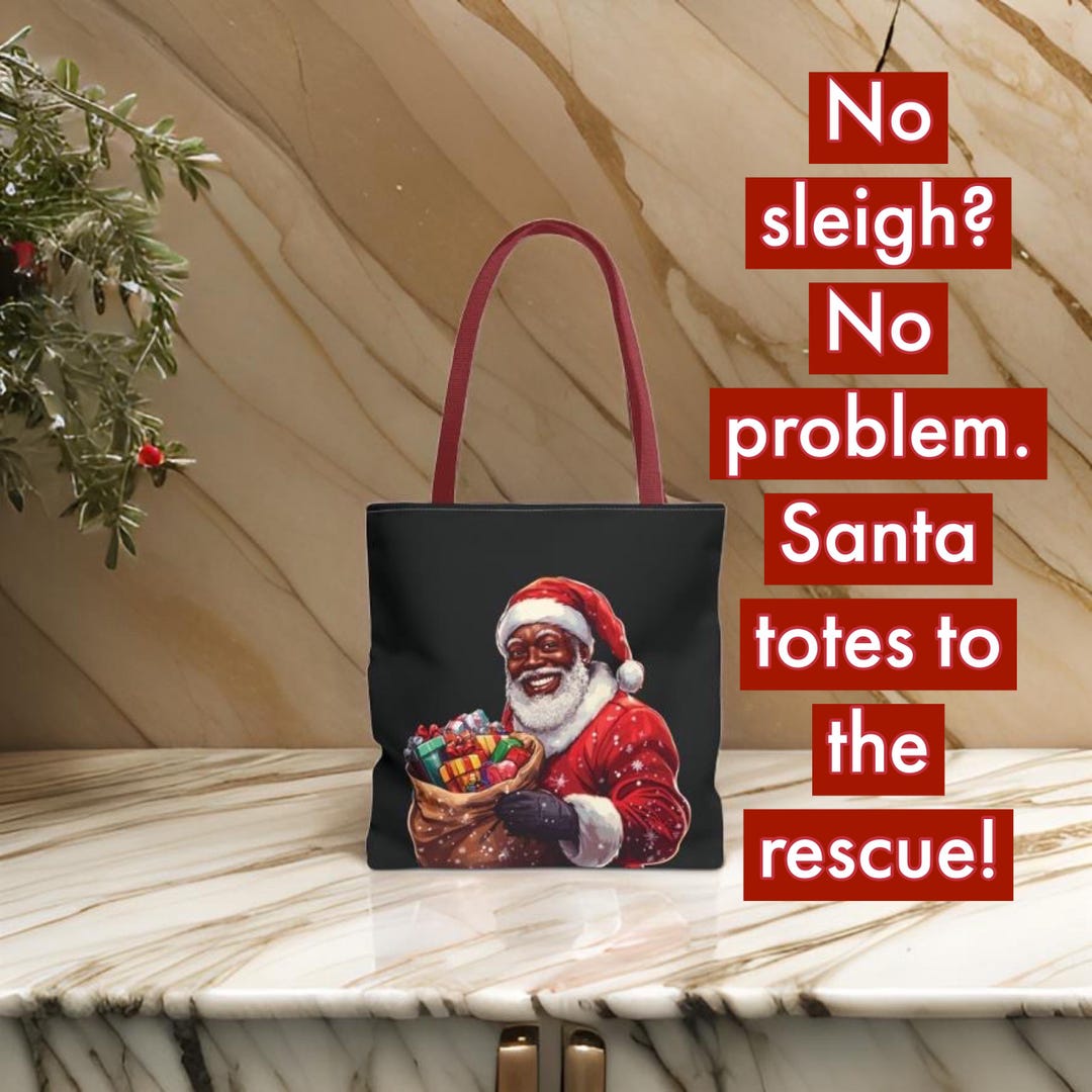 Black Santa Tote Bag - Festive Gift Idea for Black Family Present Bag ...