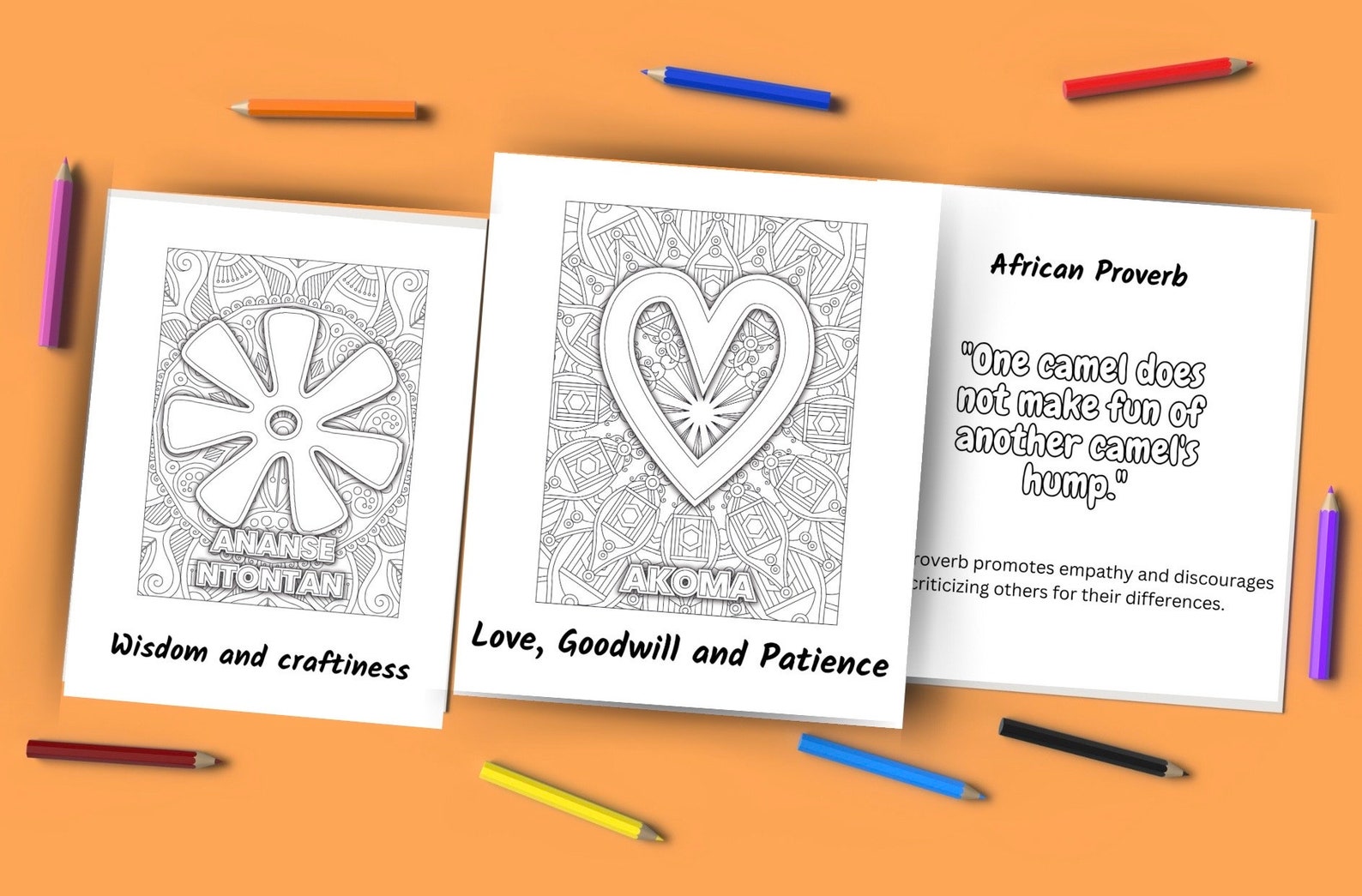 Printable African Coloring Book With Proverbs and Adinkra Symbol DIY ...